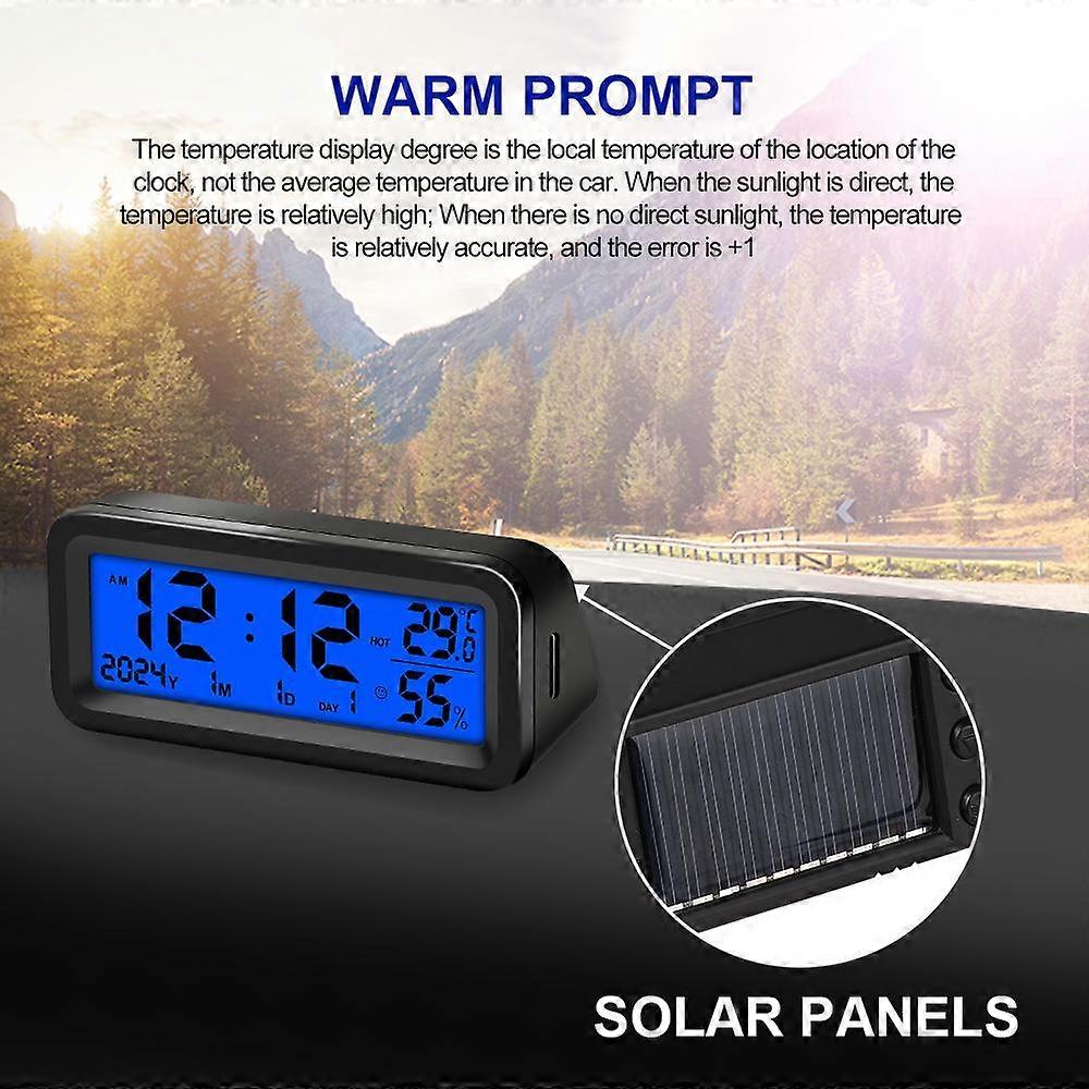 Solar Car Digital Clock Date Week Temperature Humidity LCD Display for ...