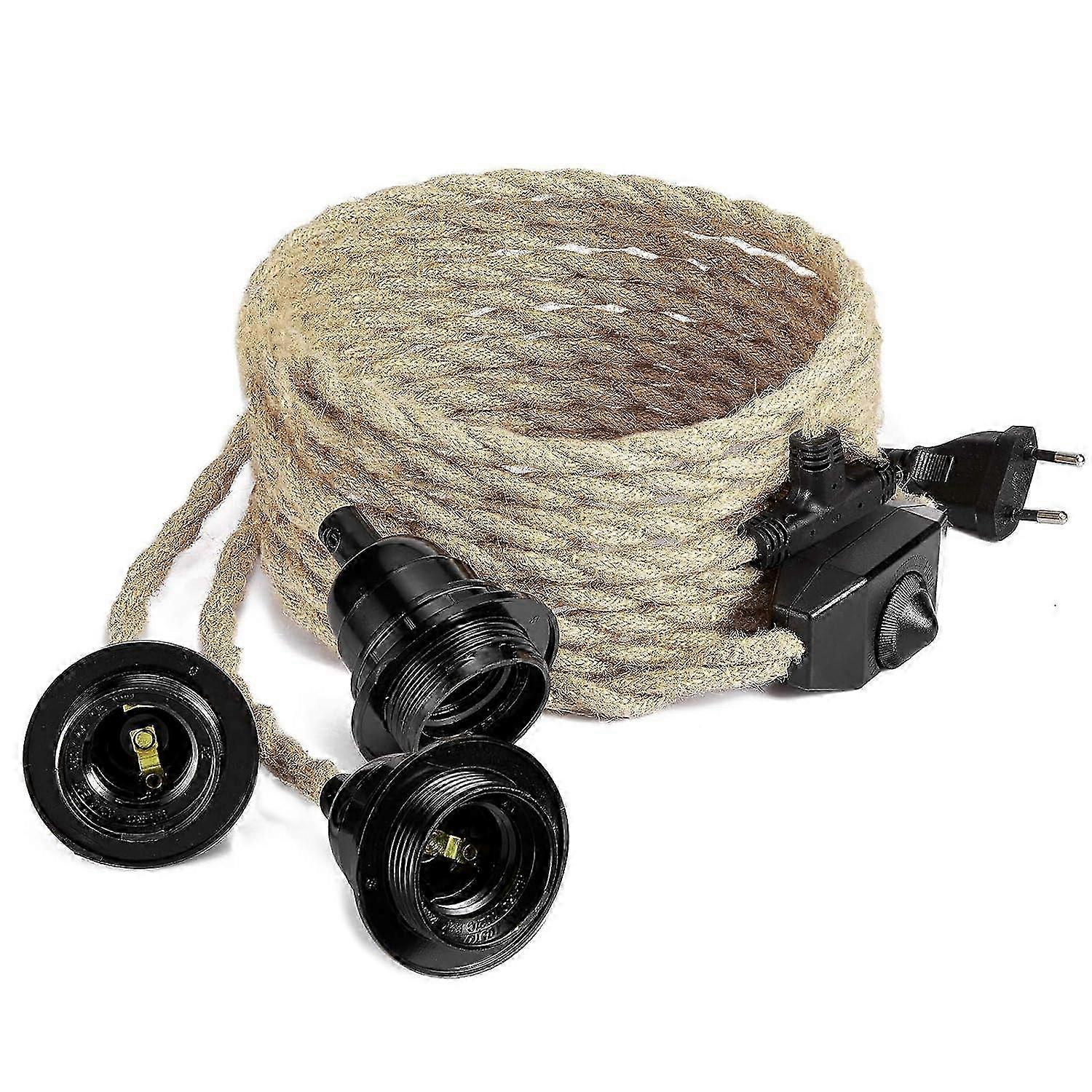 6.8M 2-Conductor Linen Electric Cable, with E26/E27 Socket (3 sockets ...