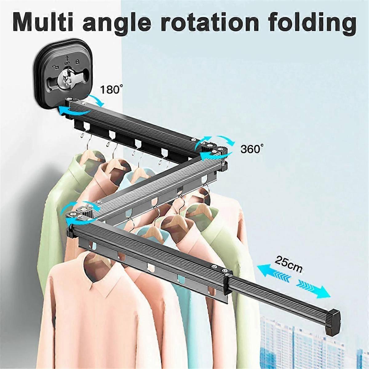 Folding Clothes Rack Aluminum Clothes Hangers Black Wall Mount Rack ...