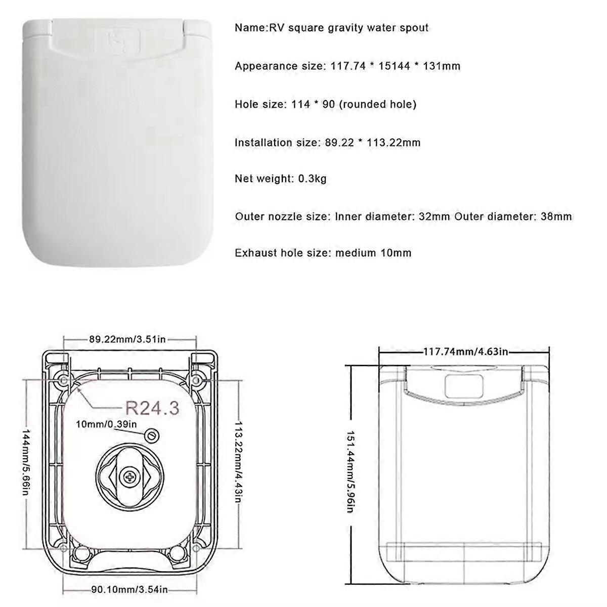 Water Inlet+Cover RV Fresh Water Fill Hatch Inlet Filter Lockable RV ...