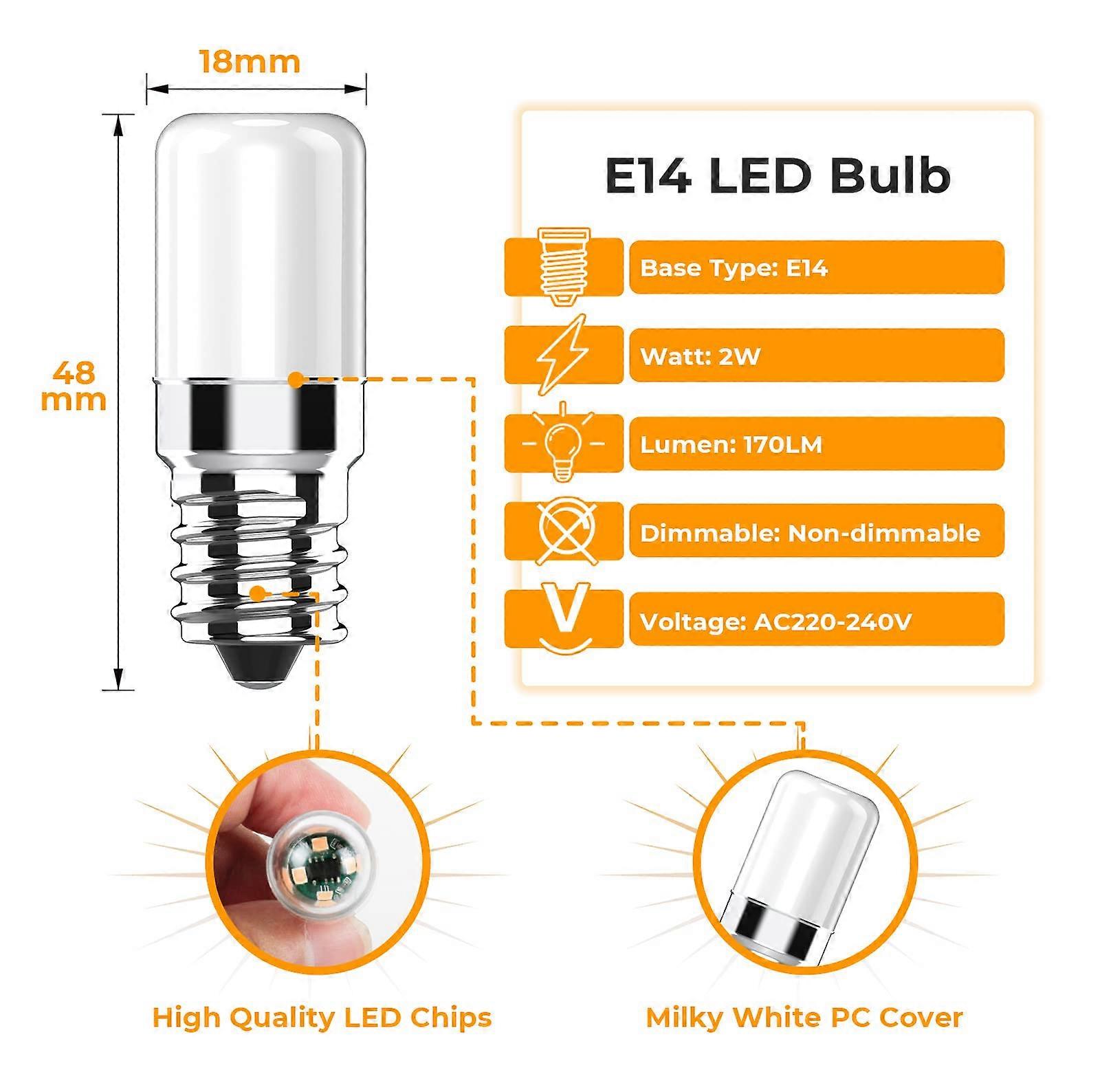 LED Fridge Bulb E14, 2W equivalent to 20W Halogen Bulbs, Warm White ...