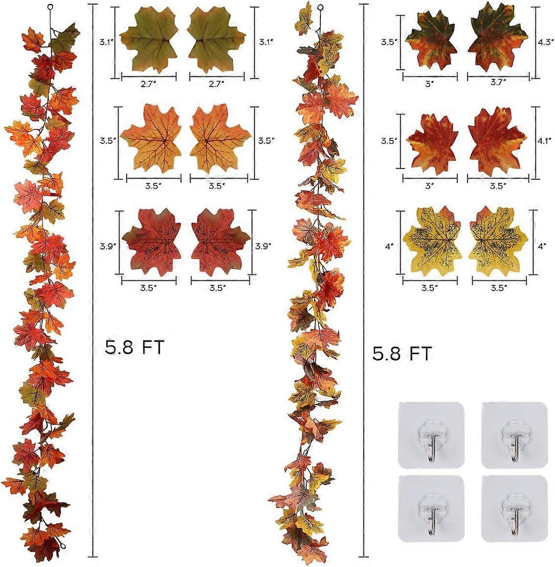 2 Pack Fall Maple Garland - 5.8 FT/Pcs Autumn Hanging Fall Leave Vines ...