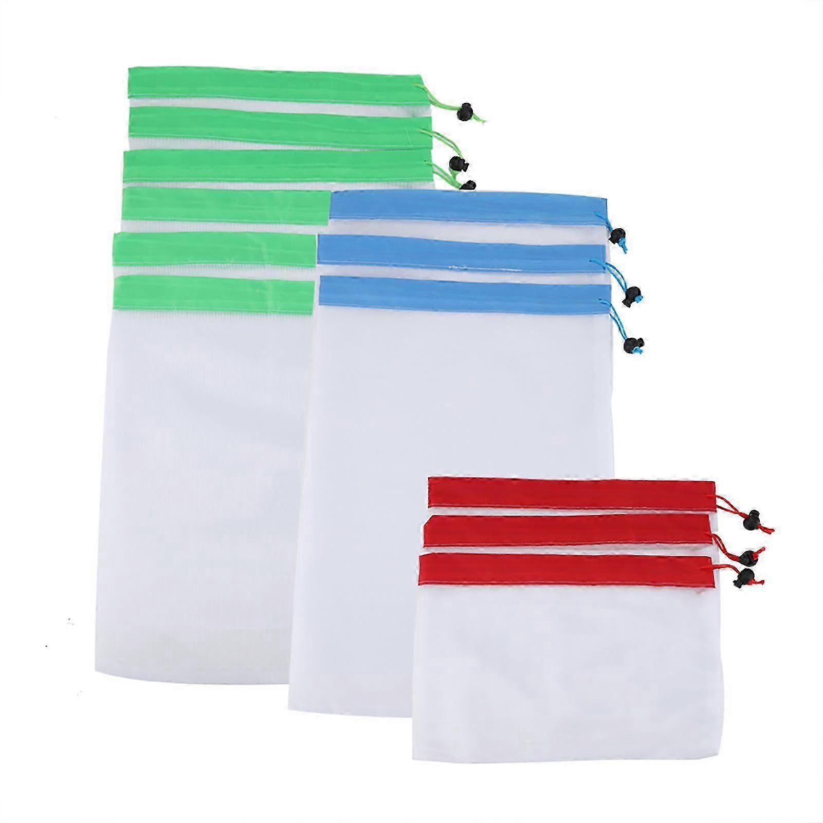 12Pcs Reusable Drawstring Mesh Bags Fruit Vegetable Sacks Storage ...
