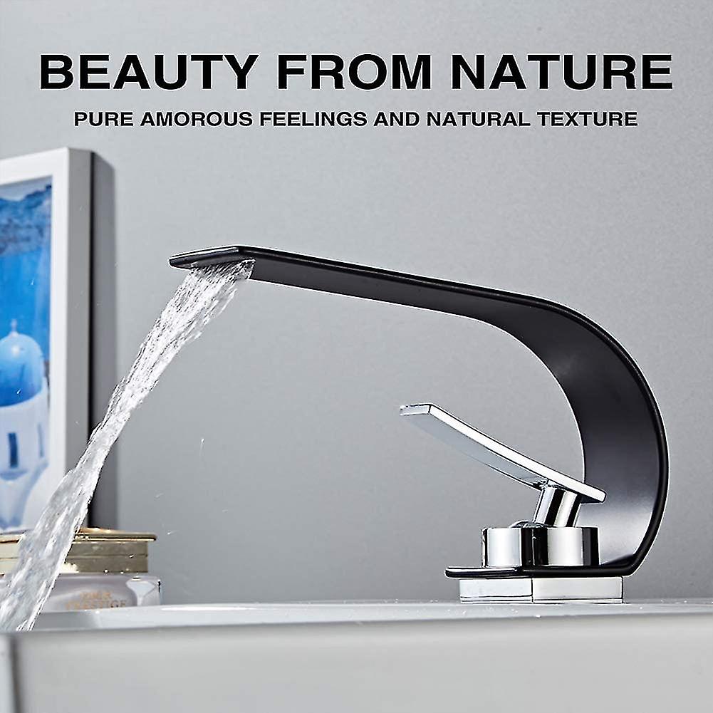 Waterfall Bathroom Faucet, Modern Black Brass Basin Fitting, Cold And ...