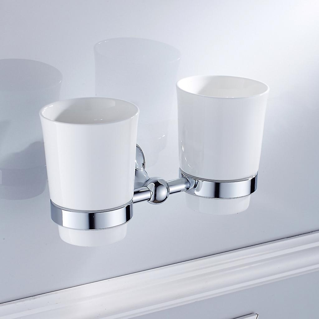 Bathroom Wall Mount Round Double Tumbler Cup Holder with Cups Set ...