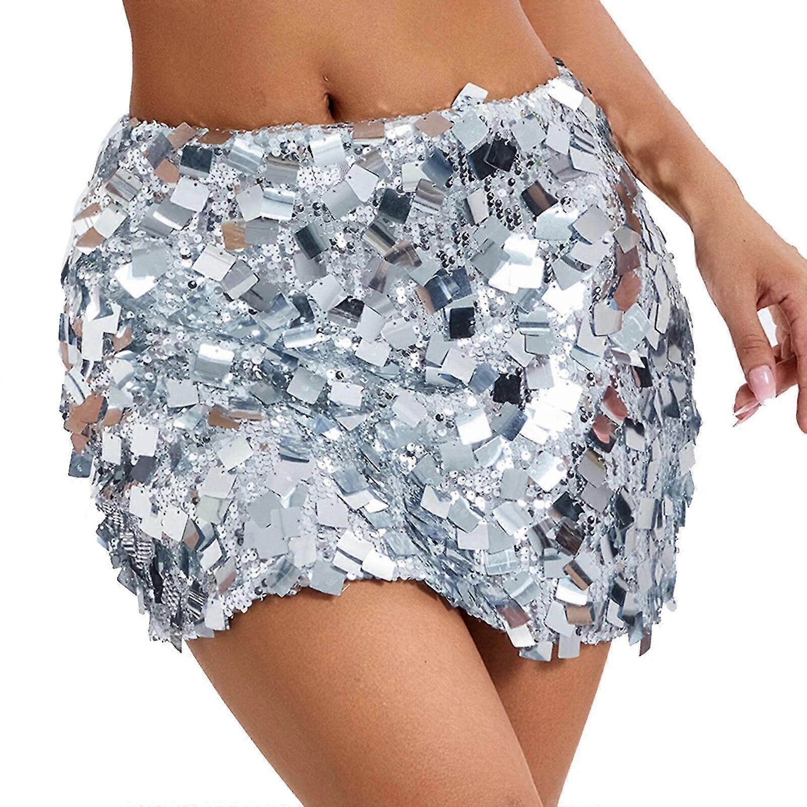 Women Sparkly Sequin Mini Skirt Fully Lined Hip Wrap Skirt Stylish Club Dancing Sexy Skirts For ...