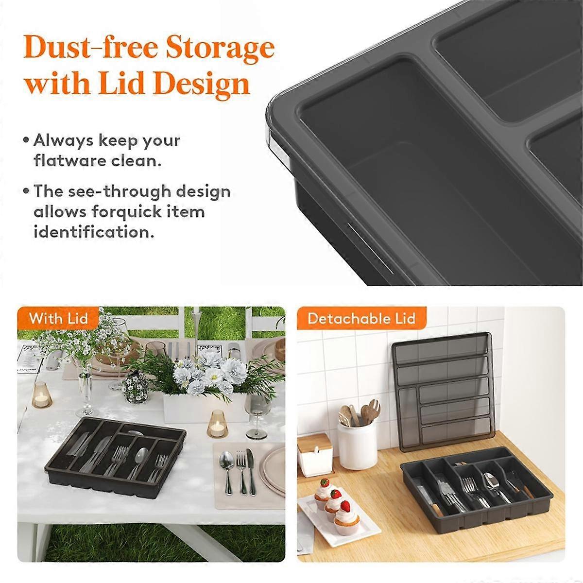Silverware Organizer with Lid,Covered Utensil Tray for Kitchen Drawer ...