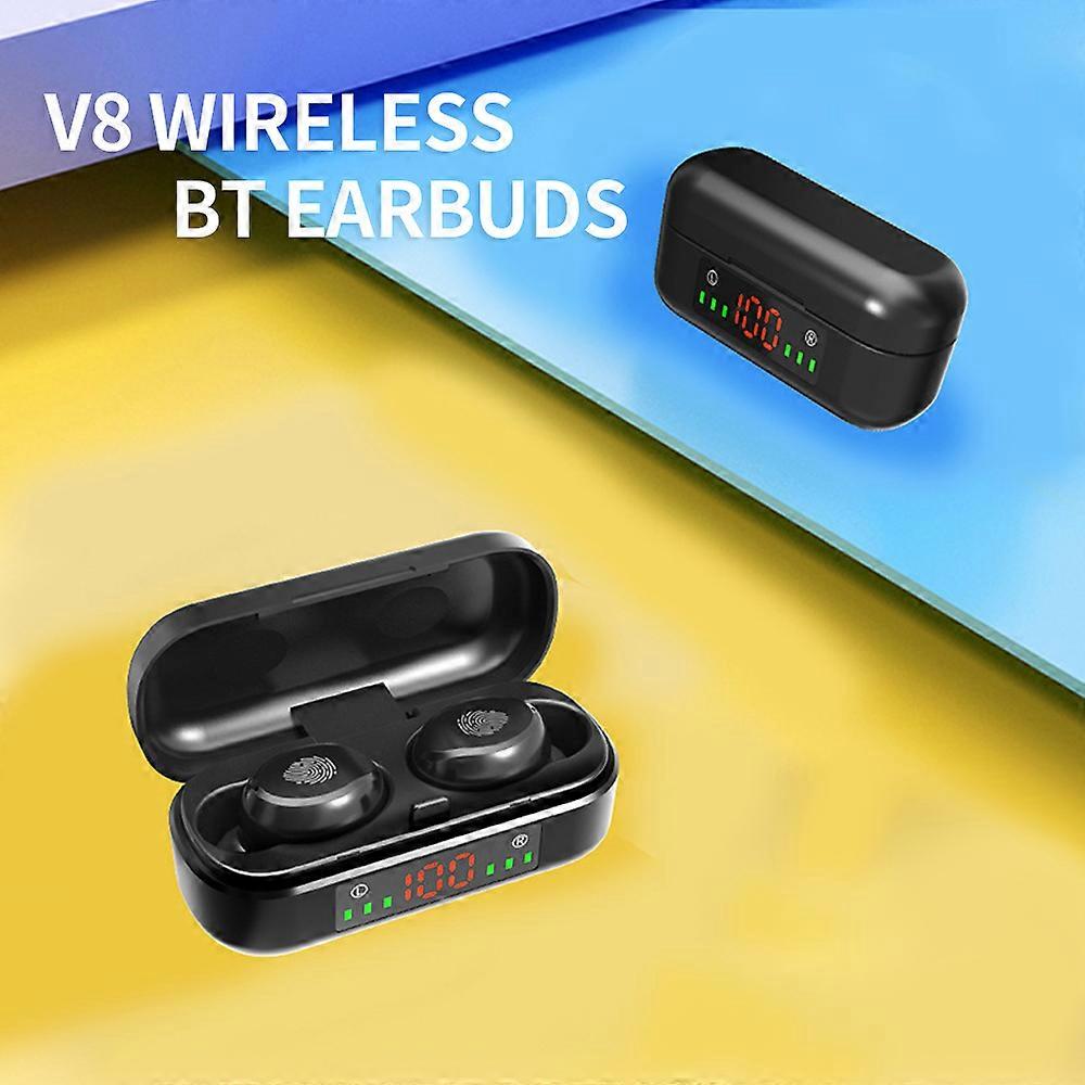 V8 Wireless BT5.0 Headphones Ergonomic In-ear Sports Earbuds with LED ...