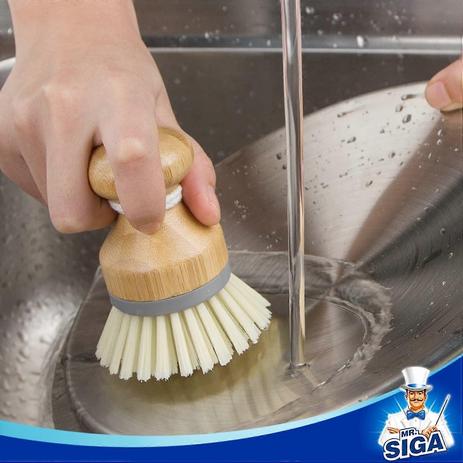 Bamboo Palm Brush, Scrubbing Brush for Cleaning Dishes Flat Pans ...