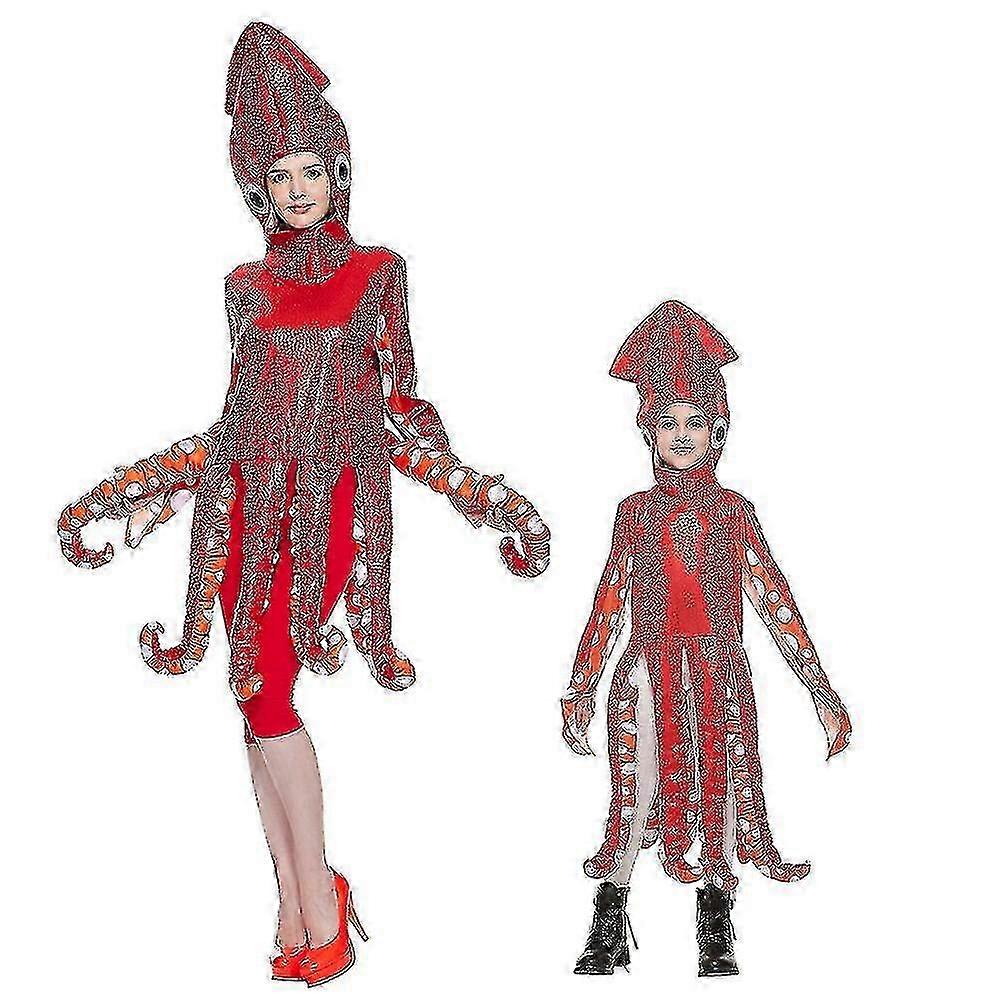 Funny Family Squid Costume Red Octopus Sponge Jumpsuits For Parent And ...