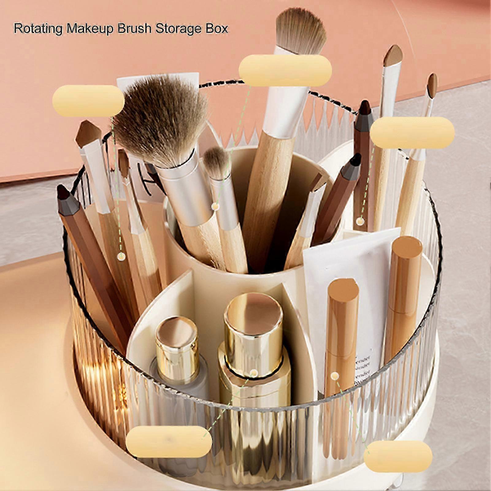 Rotating Makeup Brush Holder with Multi Grids for Cosmetic Storage ...
