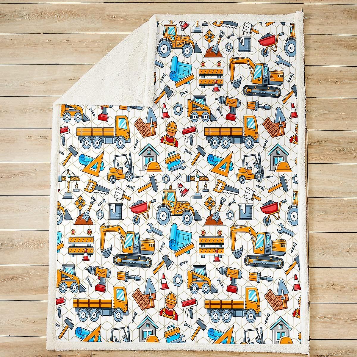 Barn Tecknad Konstruktion Fordon Kasta Filt Pojkar Grävmaskin Sherpa ...