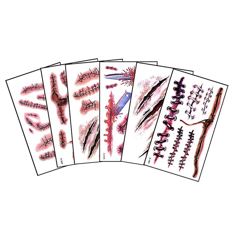 6Pcs halloween bloody wound tattoo stickers trick scary waterproof ...