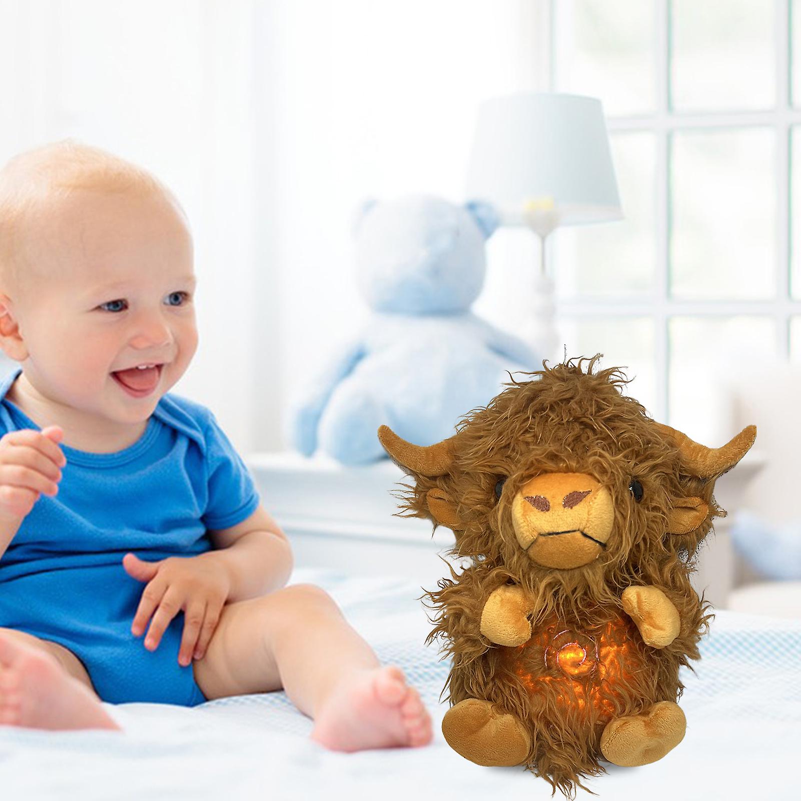 Baby Breathing Highland Cow Plush Toy with Soothing Music Light Musical ...