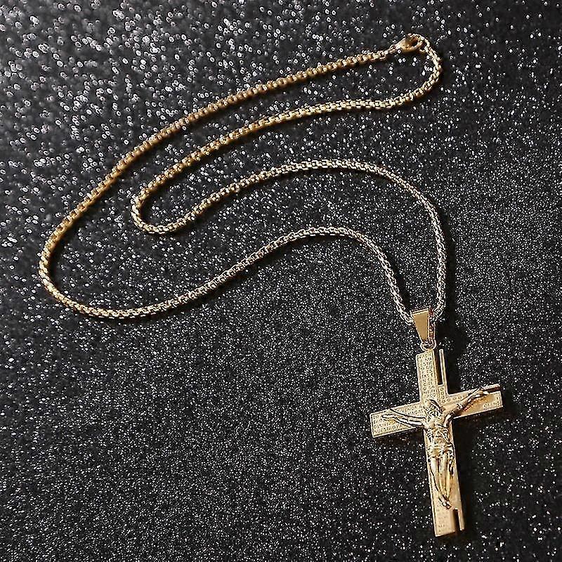 Cross Jesus Christ Gold Color Crucifix Religious Pendant Necklace For ...
