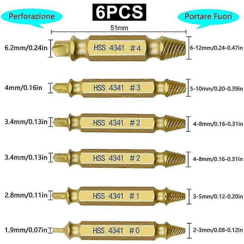 Drill Chuck 6pcs Broken Screw Extractor Kit Damaged Screw Extractor Kit ...