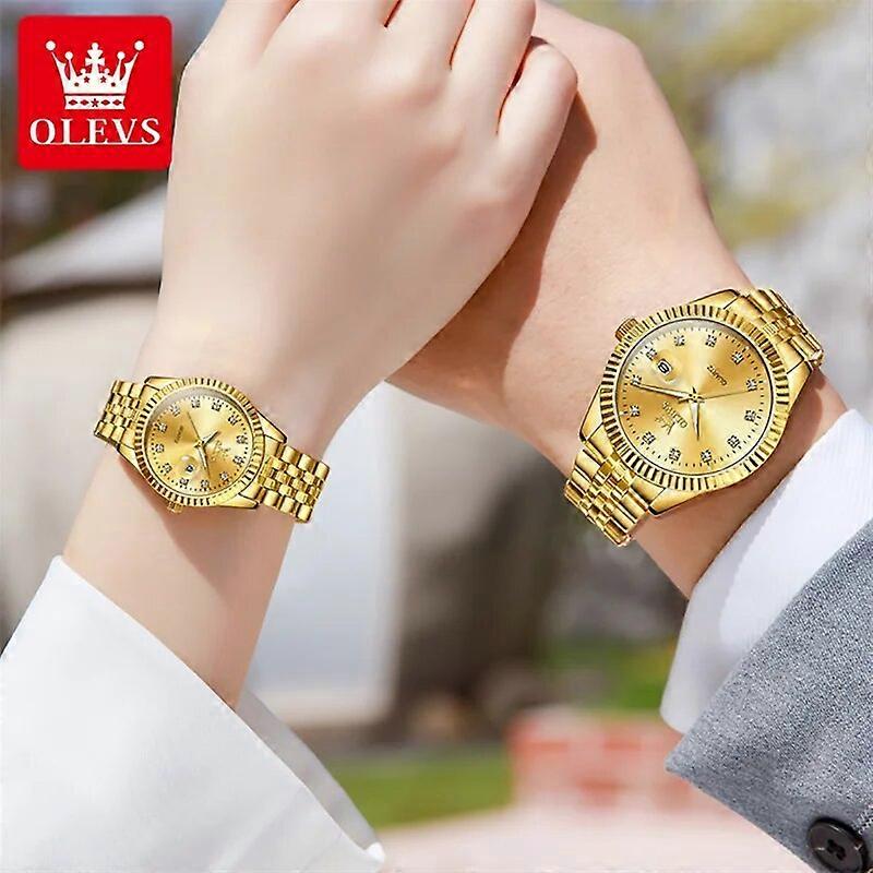 OLEVS Watch Sets For Her And Him Diamond Business Stainless Steel Male ...