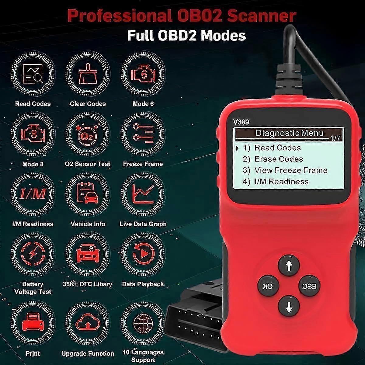 Car OBD2 Scanner, Automotive Universal Code Reader CAN Diagnostic Scan Tool for Check Engine ...