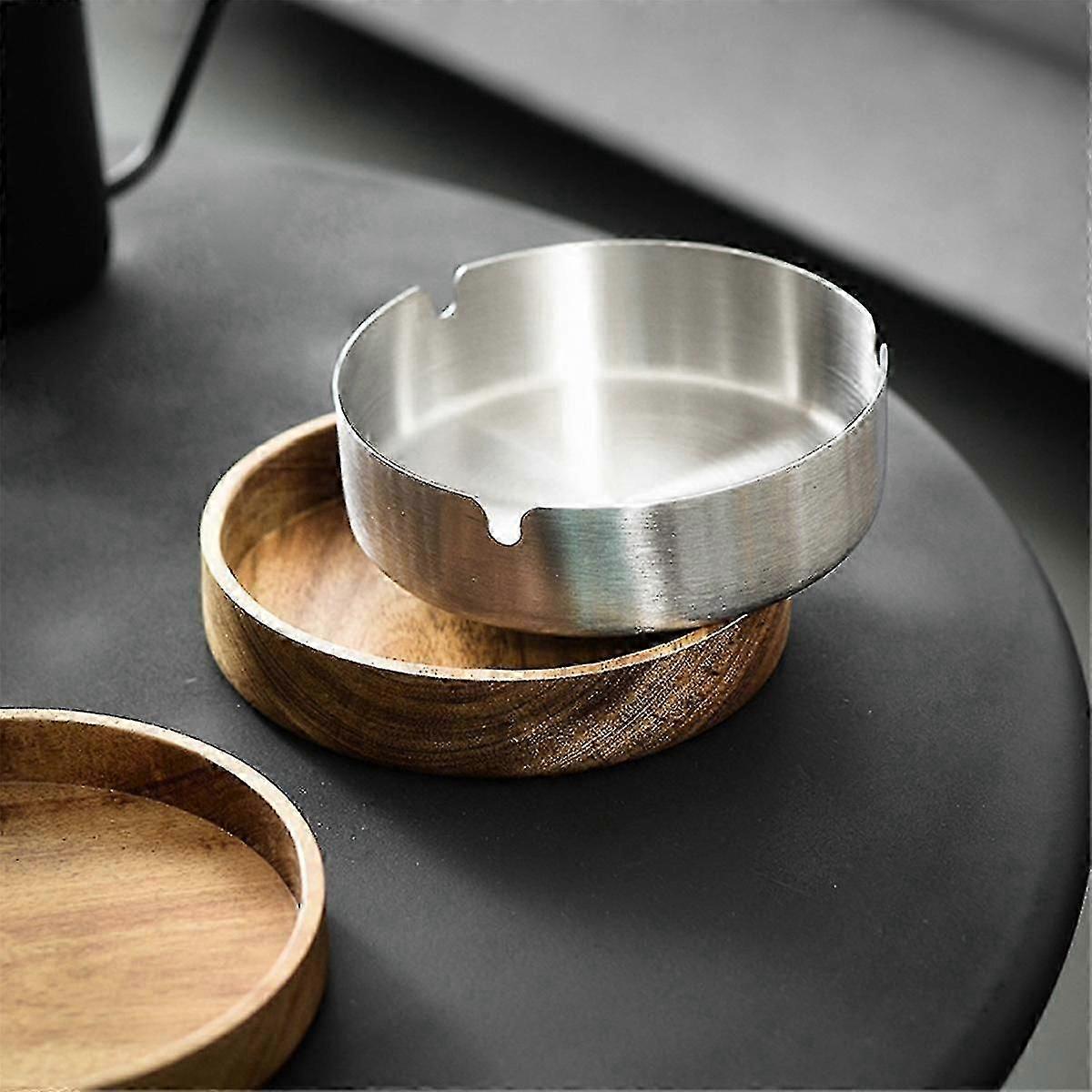 Wood Ashtrays with Lid Covered Windproof Ashtray with Stainless Steel ...