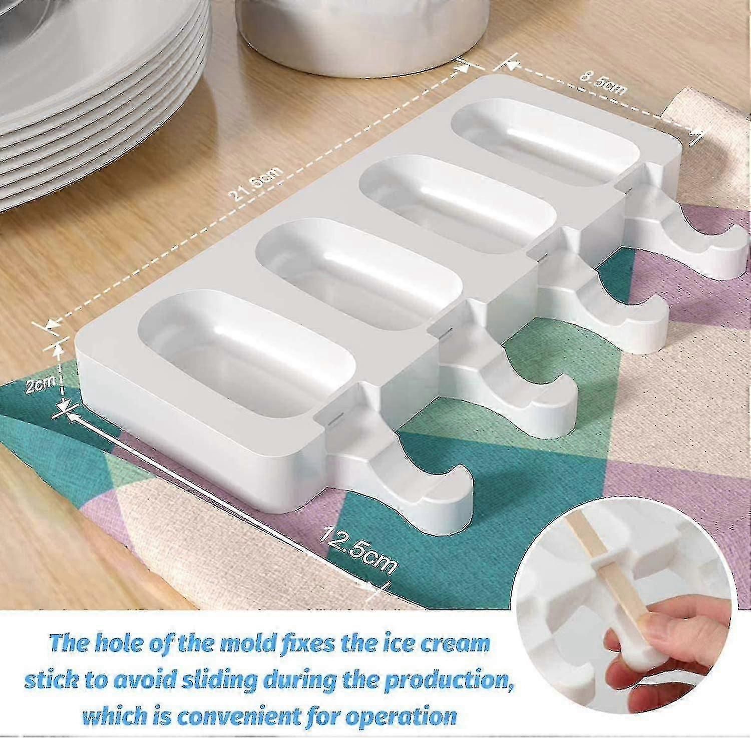 2 Pieces Silicone Ice Cream Mold, 4 Cell Pop Ice Lolly Mold Maker ...