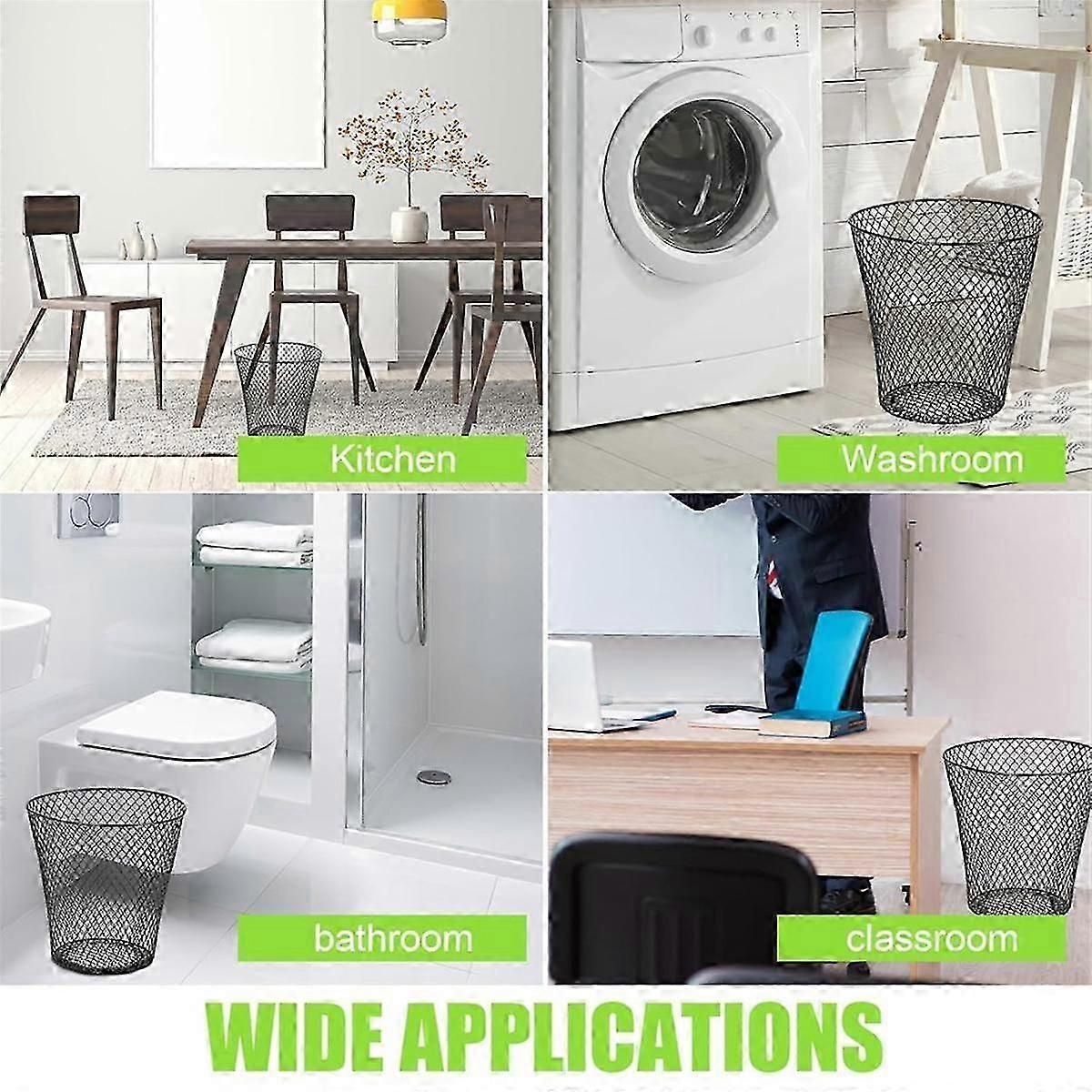 Round Wastepaper Basket, Wire Mesh Desk Metal Trash Can Recycling Trash ...