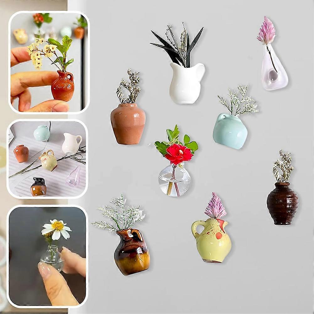 8Pcs Cute Magnetic Mini Vases Set 3D Ceramic Bud Vases Refrigerator ...