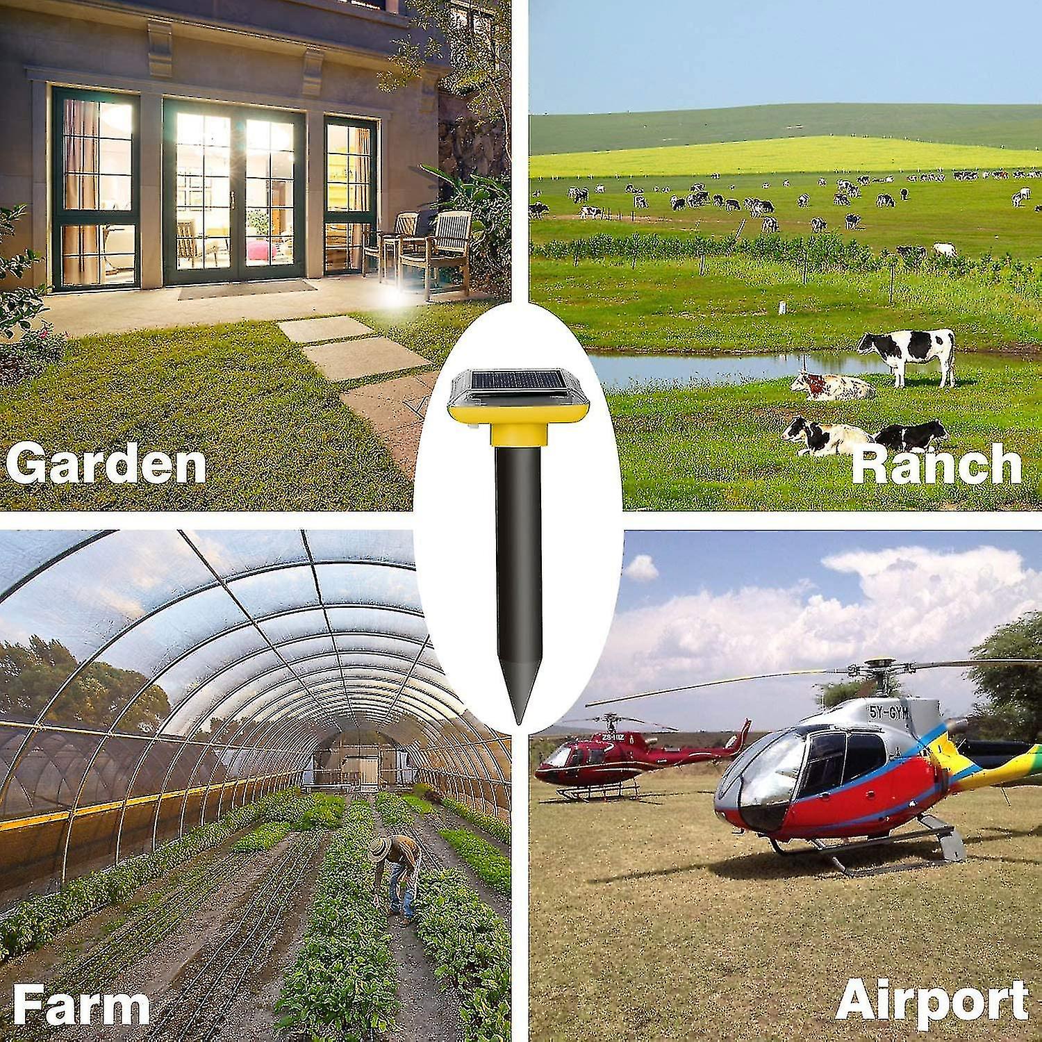 Solar Mole Repellent, Pack Of 4, Ultrasonic Mole Deterrent For ...