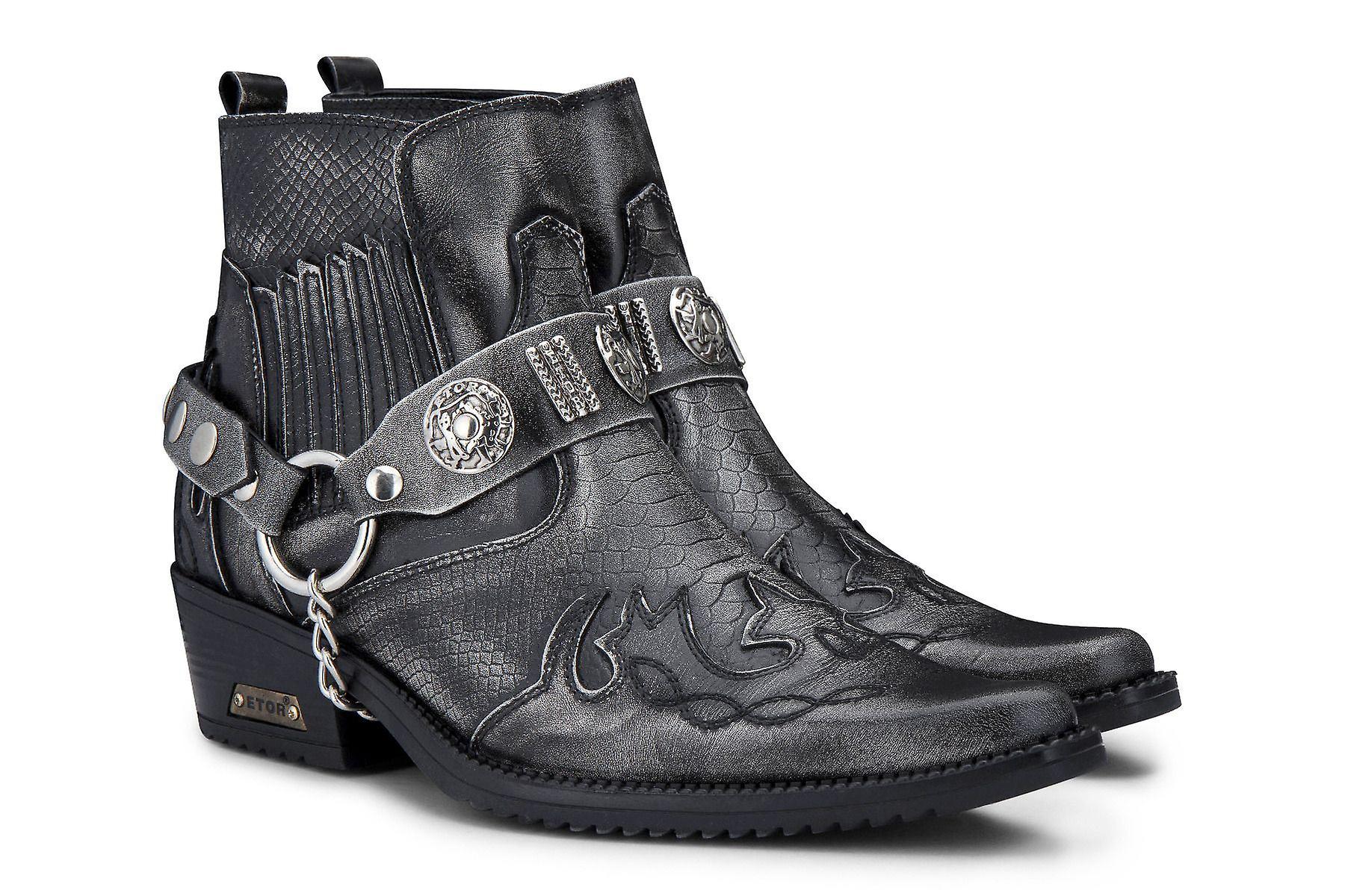 Mens Leather Grey Croc Cuban Biker Cowboy Ankle Boots | Fruugo US