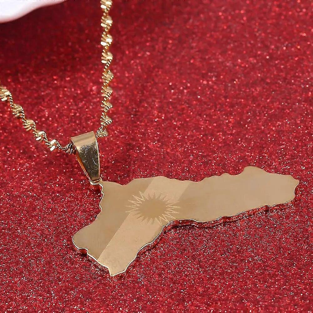 Stainless Steel Gold Color Kurdistan Map Pendant Necklaces Trendy ...