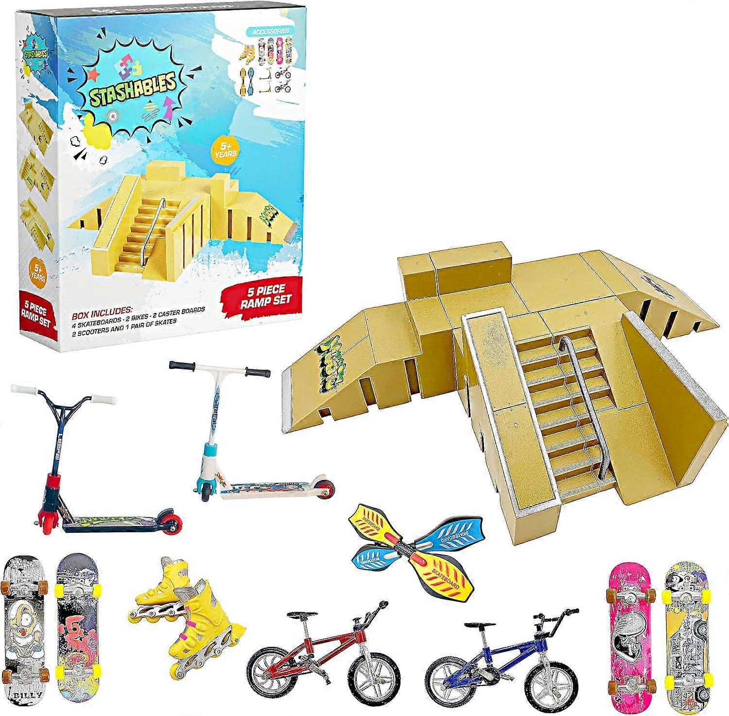 STASHABLES Finger Skateboard Ramp Set Finger Skatepark Kit 16 Pieces ...
