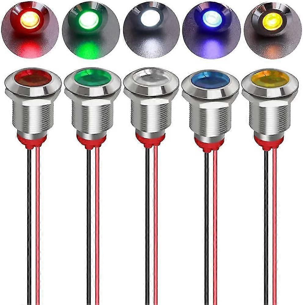 5pcs 12mm 12/24vdc Led Metal Indicator - Waterproof Light Signal Pilot ...