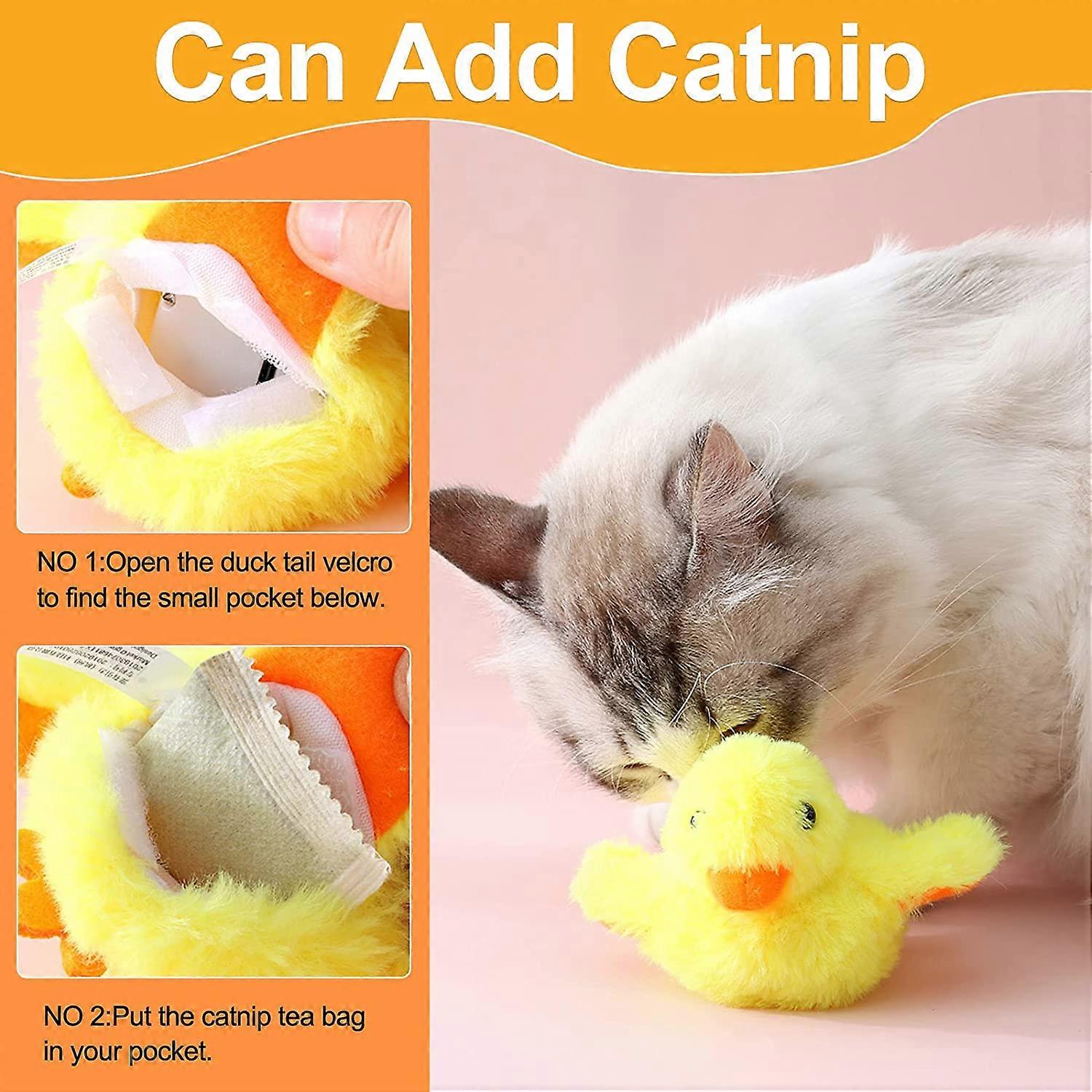 Cat Toy with Catnip, USB Rechargeable Plush Duck Toy, Electronic ...