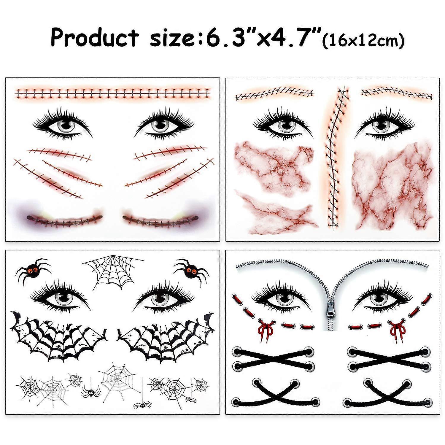 9 Pack Halloween Tattoos Crawling Spider Bat Tattoos Fake Scars Spider ...