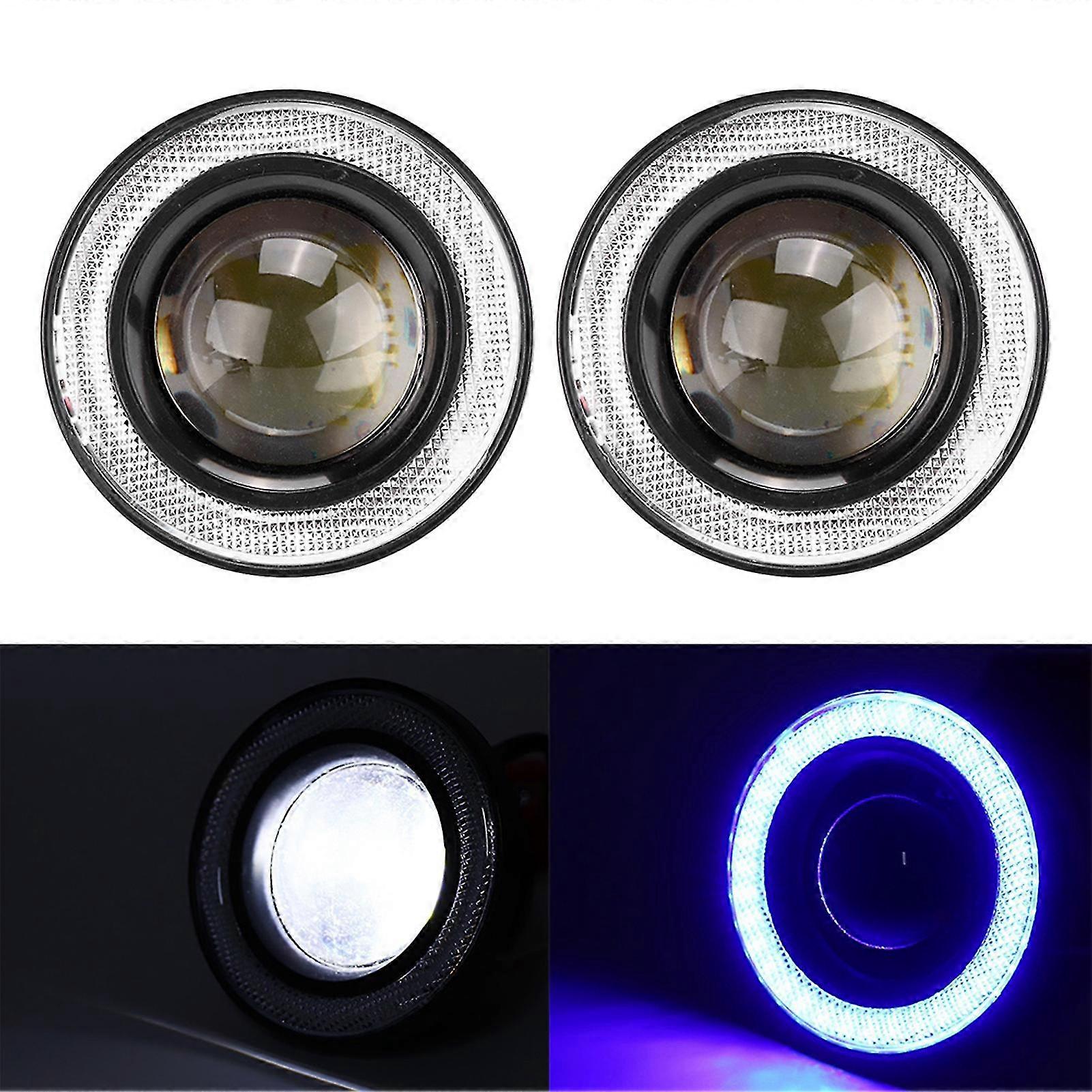 Pair 3.5in LED Fog Lights Angel Eyes with COB Universal Replacement Assembly for Car SUV ...