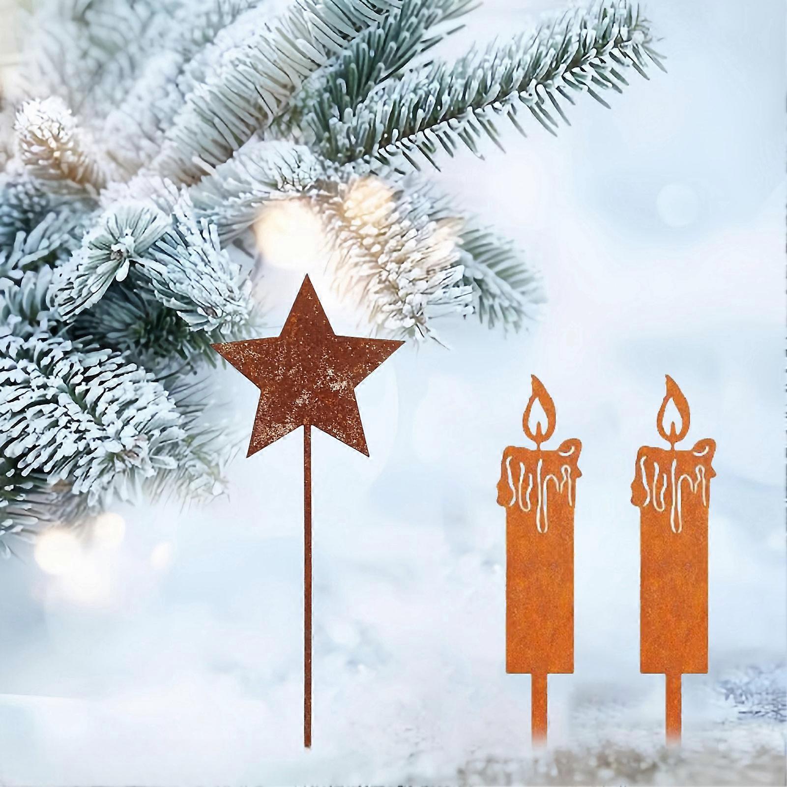 2/3/4 Pcs Metal Garden Stakes Rust Color Iron Outdoor Decorative Stake ...