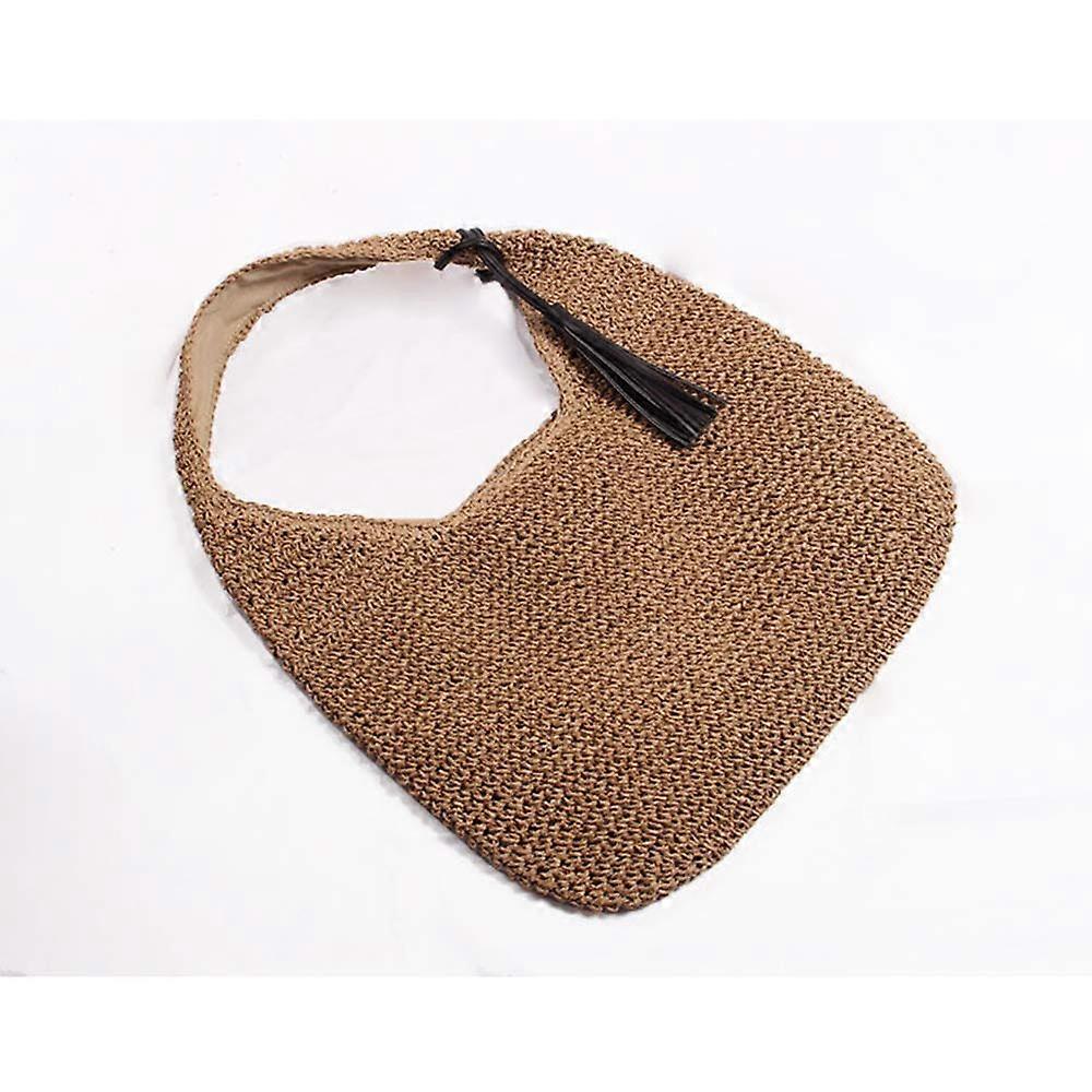 Hand-woven Soft Large Straw Shoulder Bag with Black Tassels Boho Straw ...