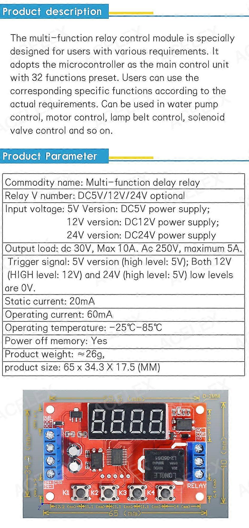 Dc 5v 12v 24v 10a adjustable time delay relay module led digital timming relay timer delay ...