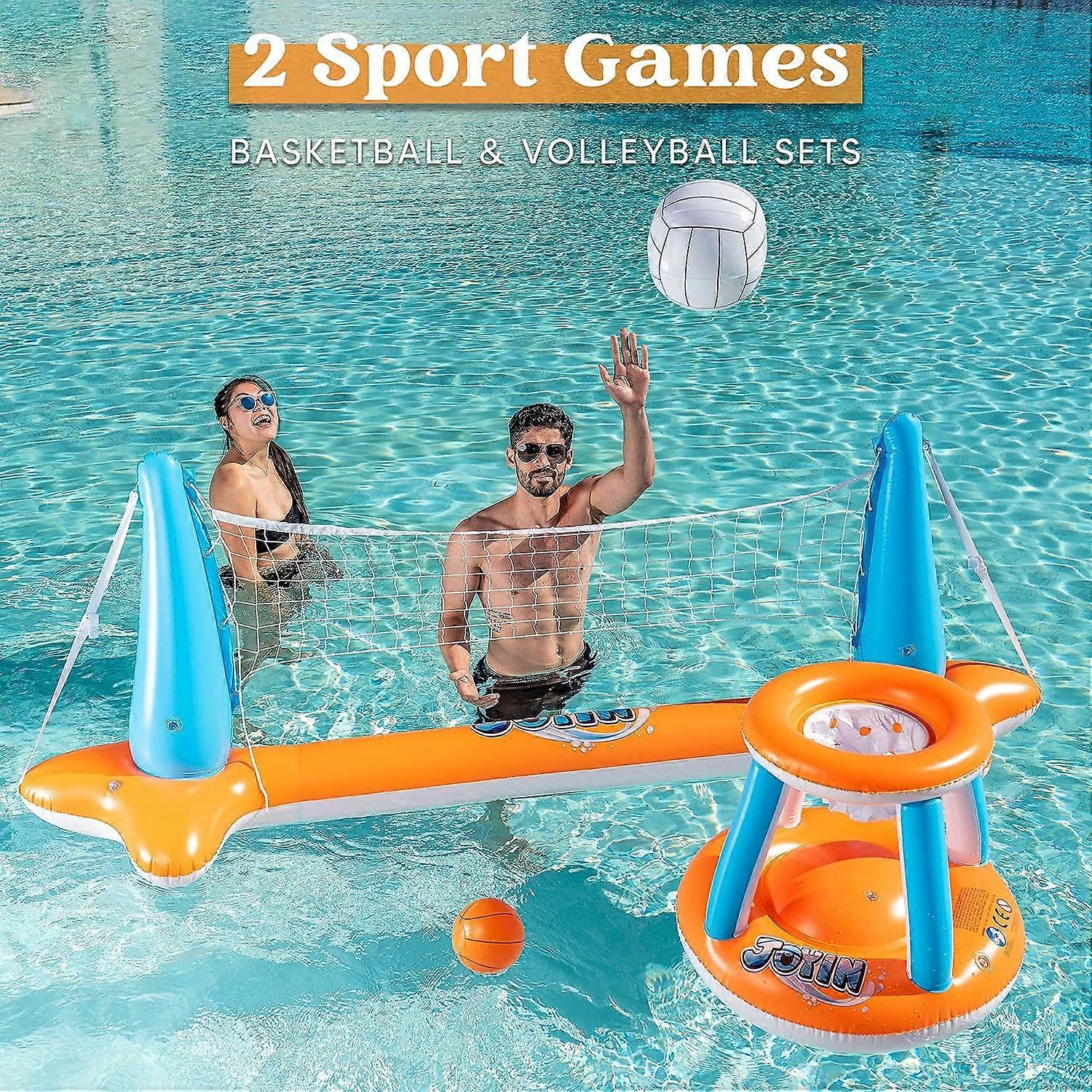 Pool Float Set, Volleyball Net & Basketball Hoops & Balls for Children ...