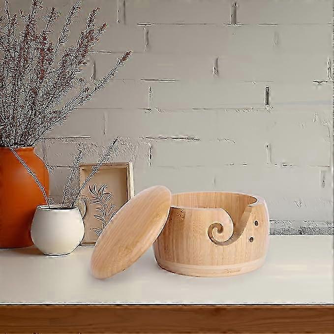 Large Yarn Bowl, Wooden Yarn Bowl with Removable Lid, Hand Knitting ...