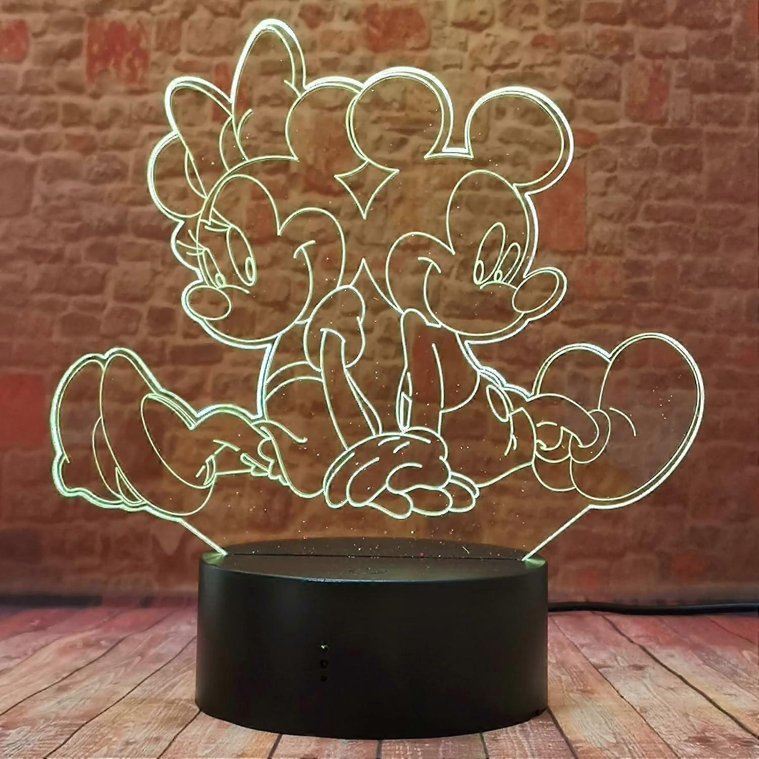 Mickey Minnie Figurines Fairy Light 3D Cartoon Mouse Automatic LED ...