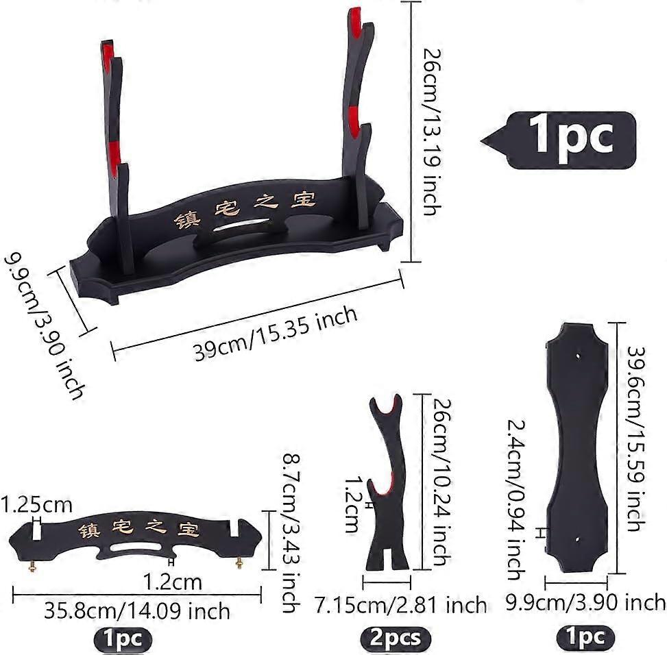 2-Tier Sword Katana Holder with Red Edge Wood Sword Katana Stand Wooden ...