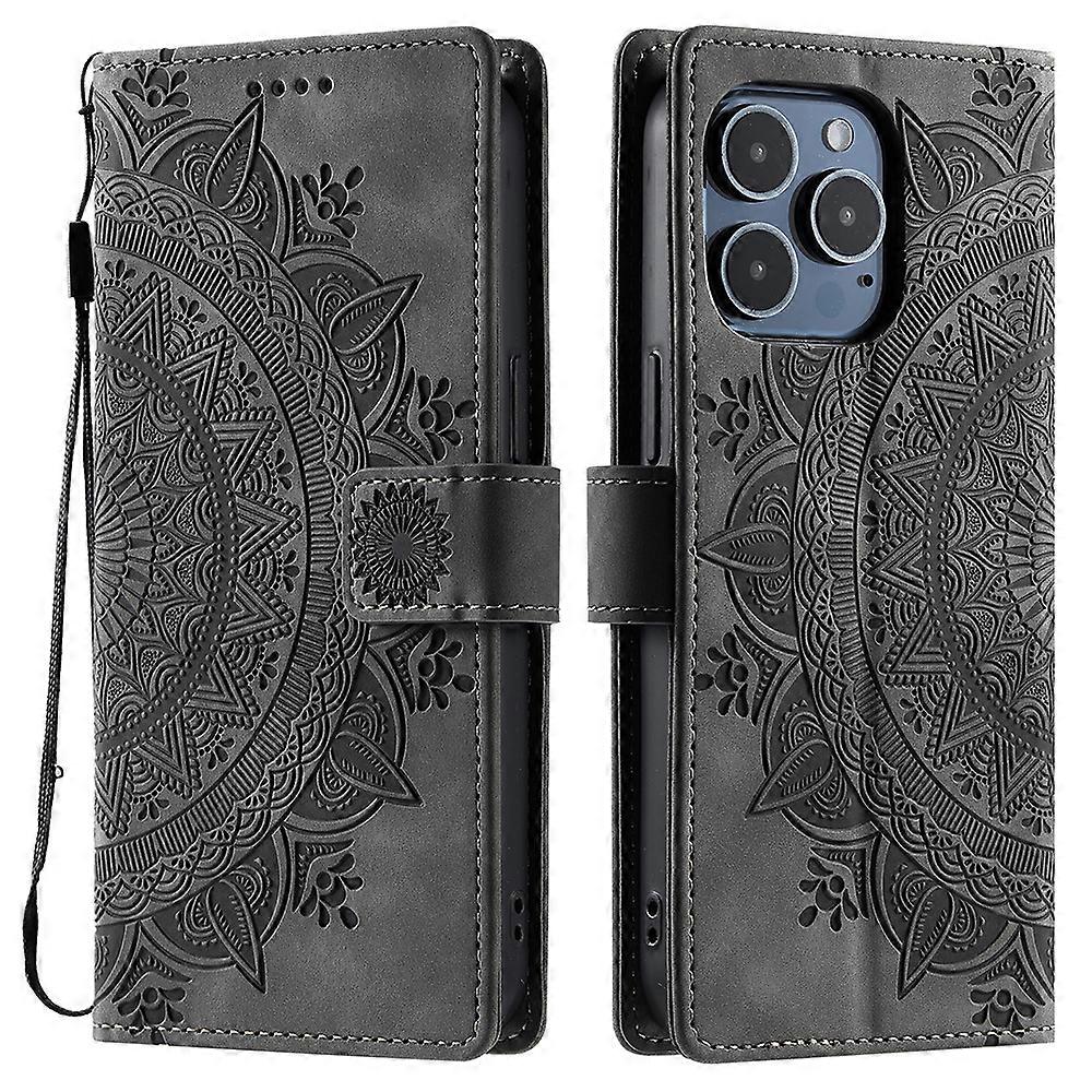 For iPhone 14 Pro Case Imprinted Totem Skin Feel Wallet Leather Phone ...