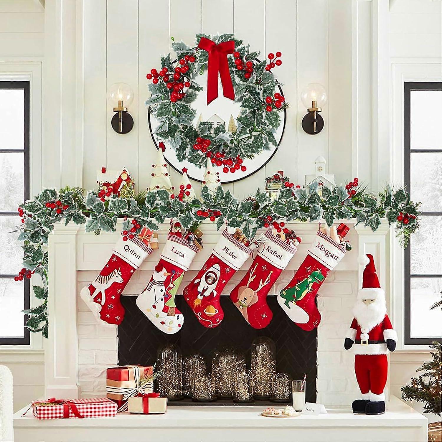 3 Pack Christmas Poinsettia Garland 25.5 Ft Artificial White Edge Green ...
