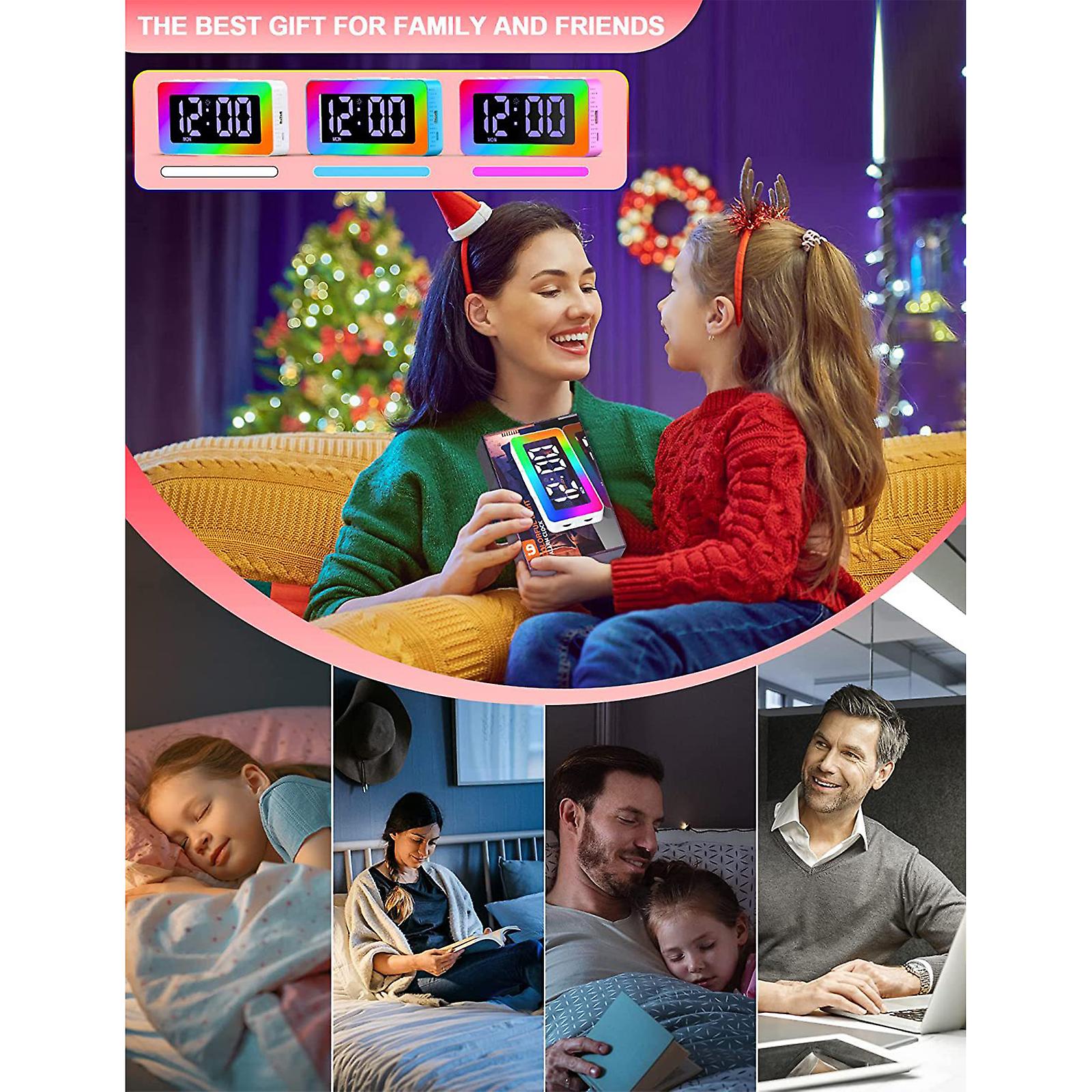 LED Alarm clock HD mirror multifunctional LED alarm clock night light ...