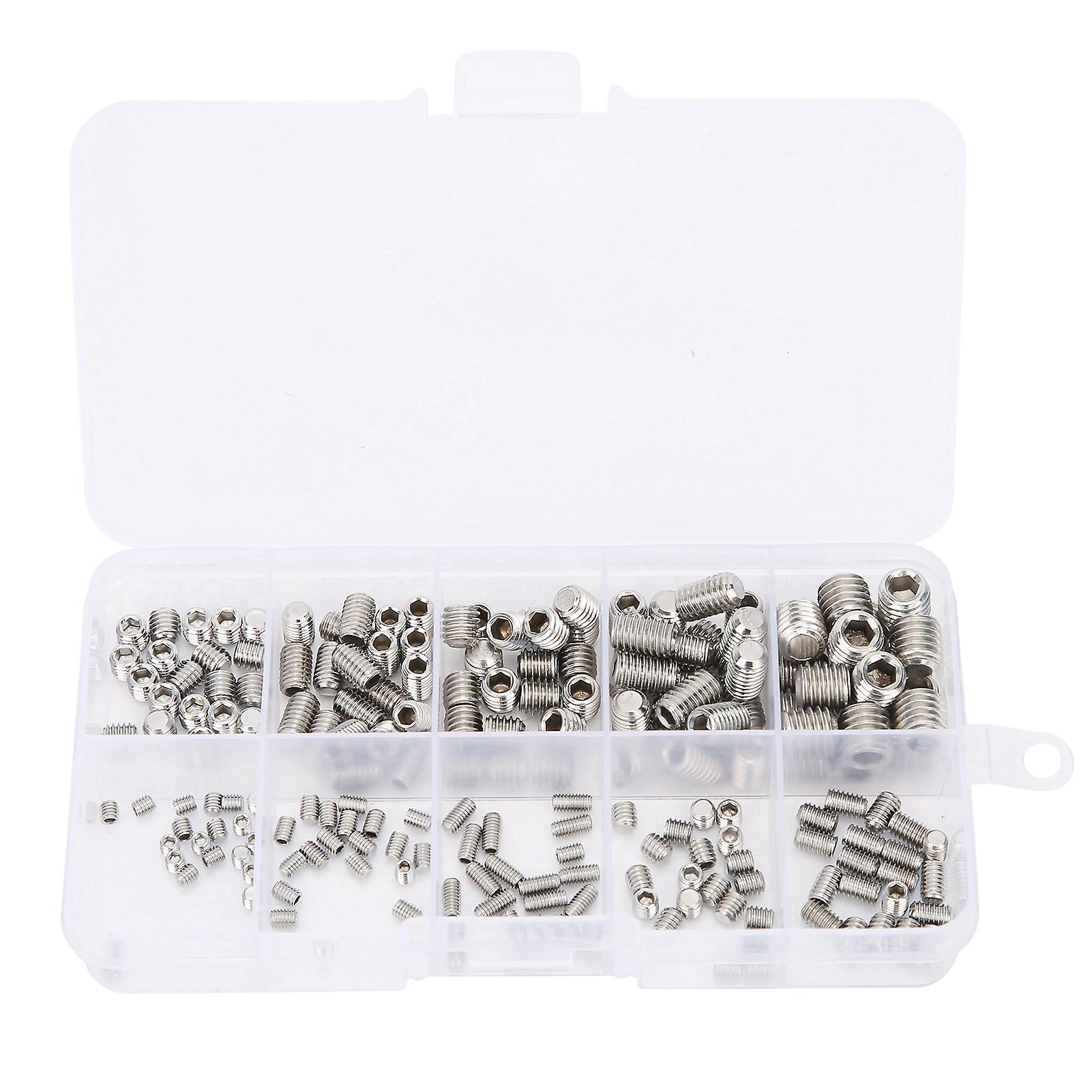 200Pcs Hex Grub Screws Socket Headless Assortment Stainless Steel ...