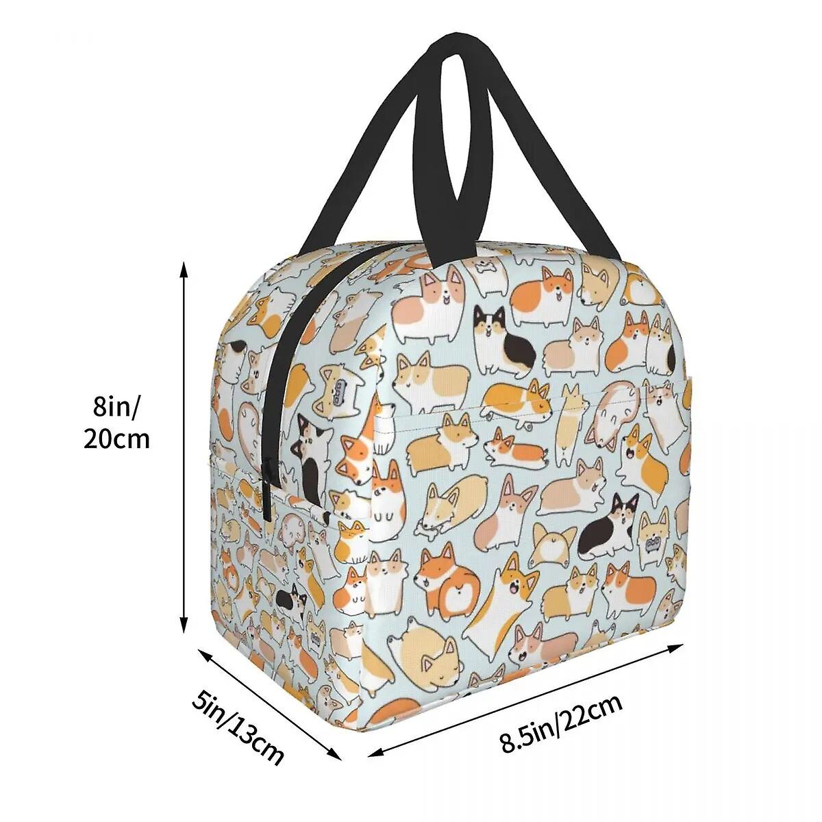 Corgi Doodled Lunch Bag For Women Thermal Cooler Insulated Lunch Box ...