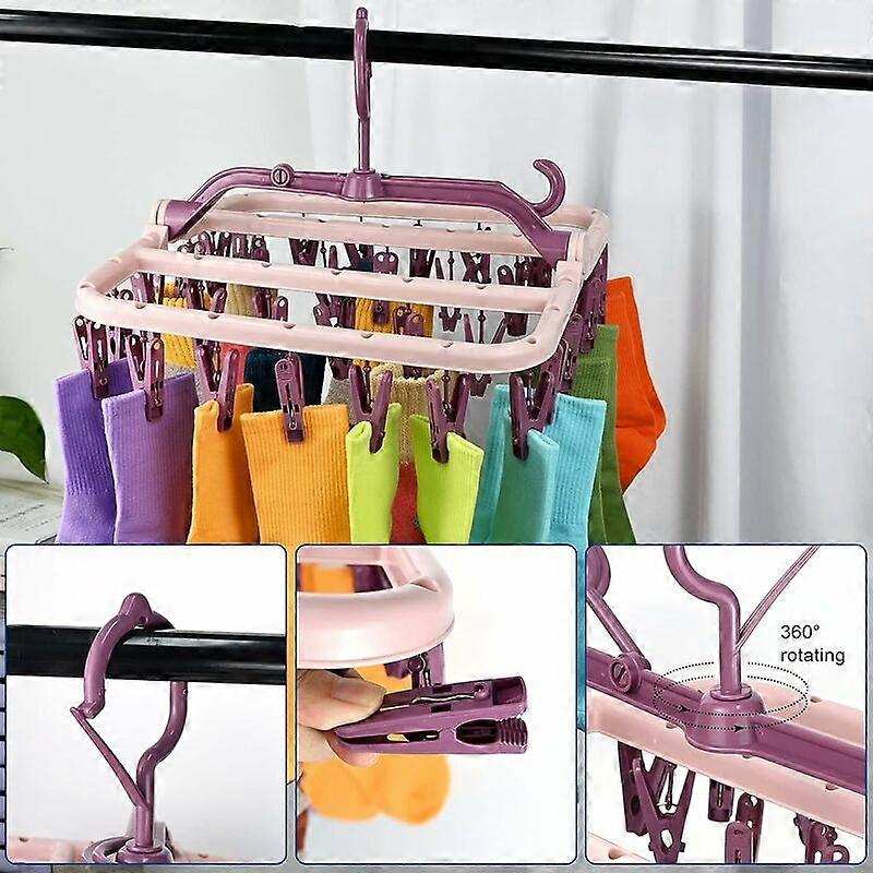 Socks Dryer, Plastic Hanging Drying Rack with 32 Foldable Hangers for ...