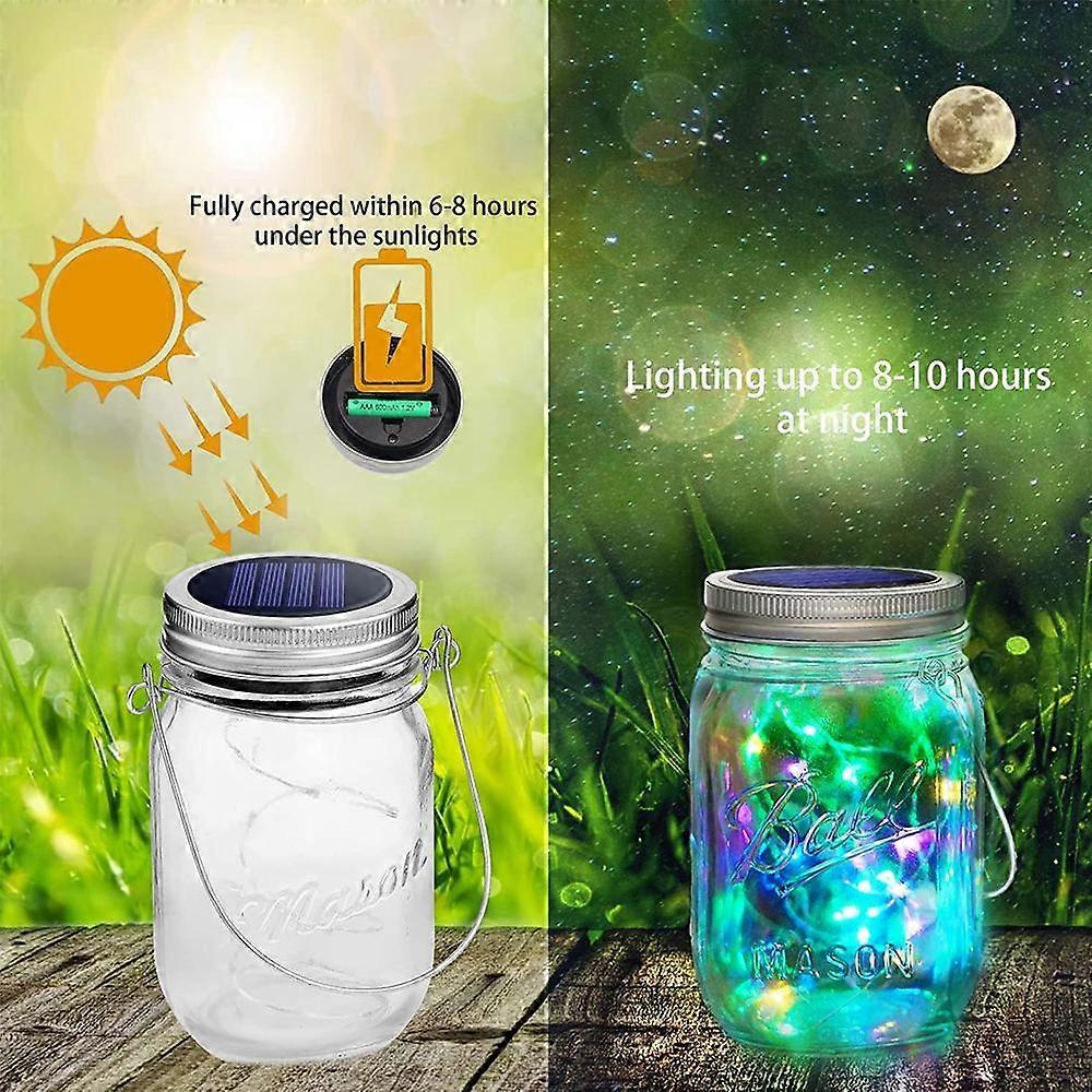 20 LED 10 Pack Mason Jar Lid Solar Lights With Hanger For Mason Jar ...