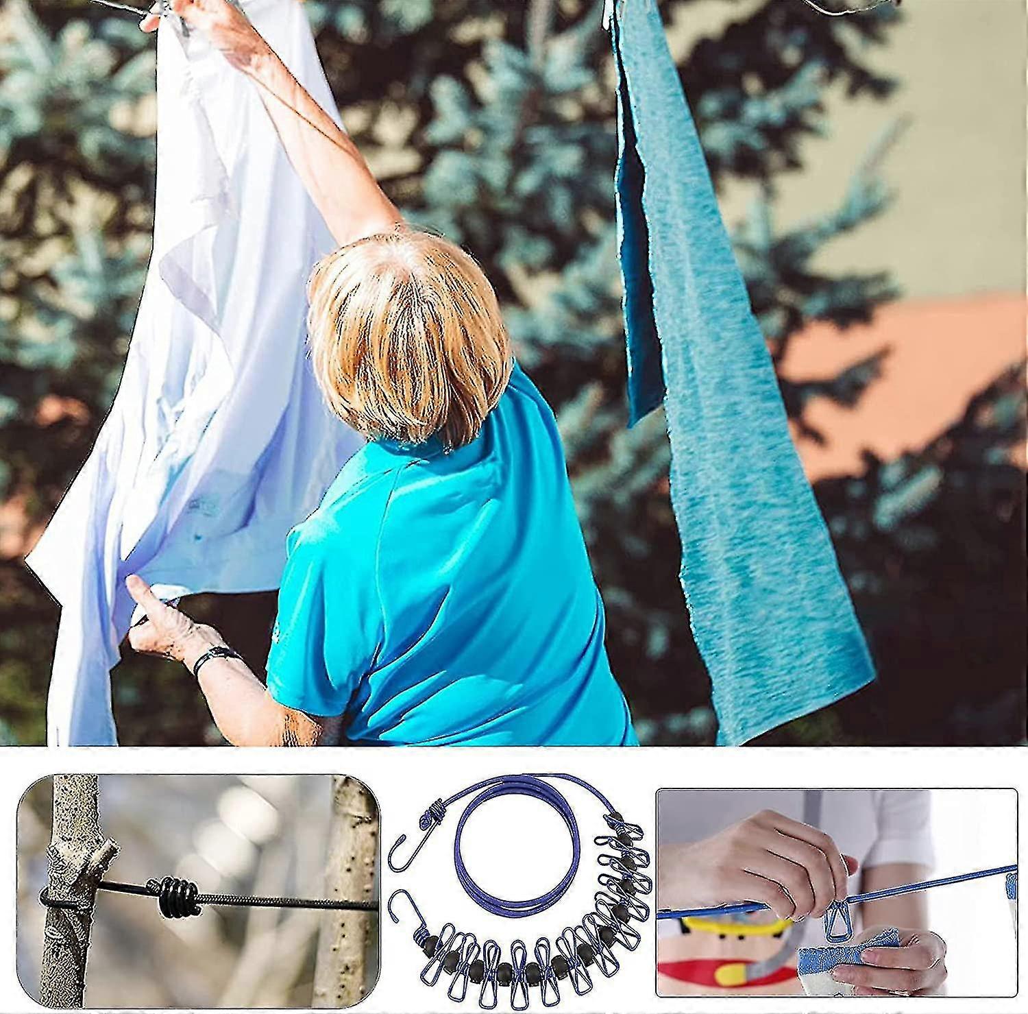 2024 2 Portable Clotheslines With 12 Clothespins, Portable Retractable ...