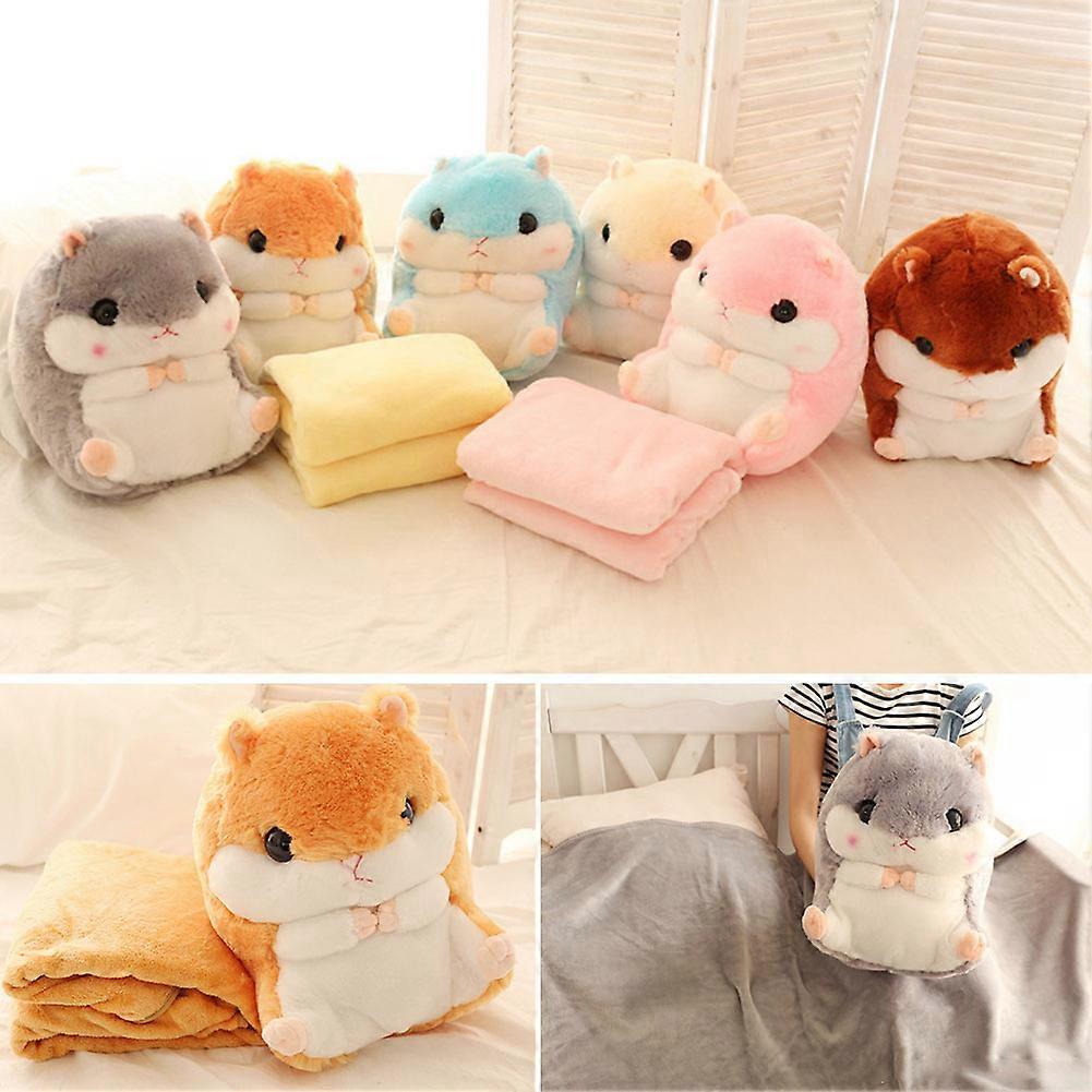 Kawaii Stuffed Hamster Animal Pillow with Blanket 1*1.7m Winter Warm ...